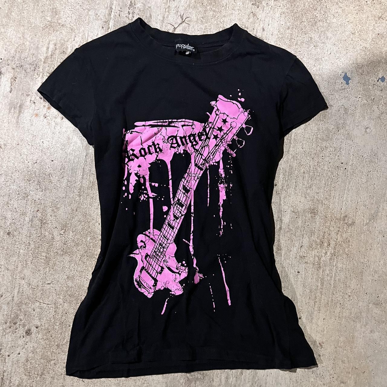 y2k rock angel 2000s pink and black top in perfect... - Depop