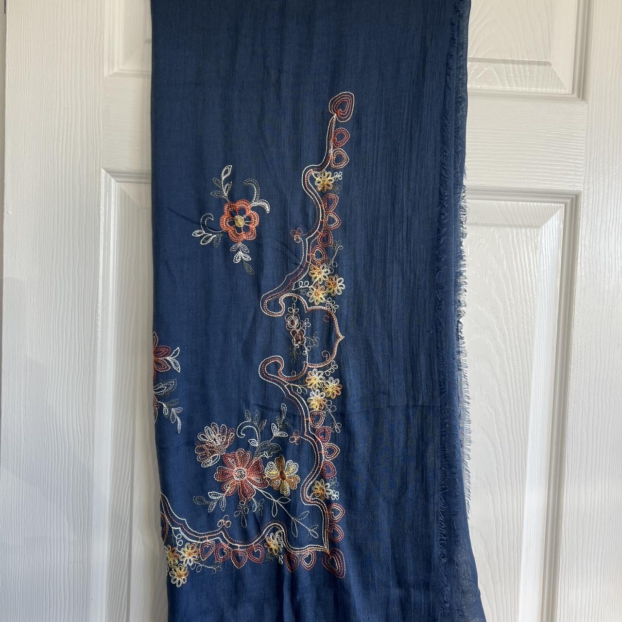 Navy blue floral embroidered scarf #floralaccessories - Depop