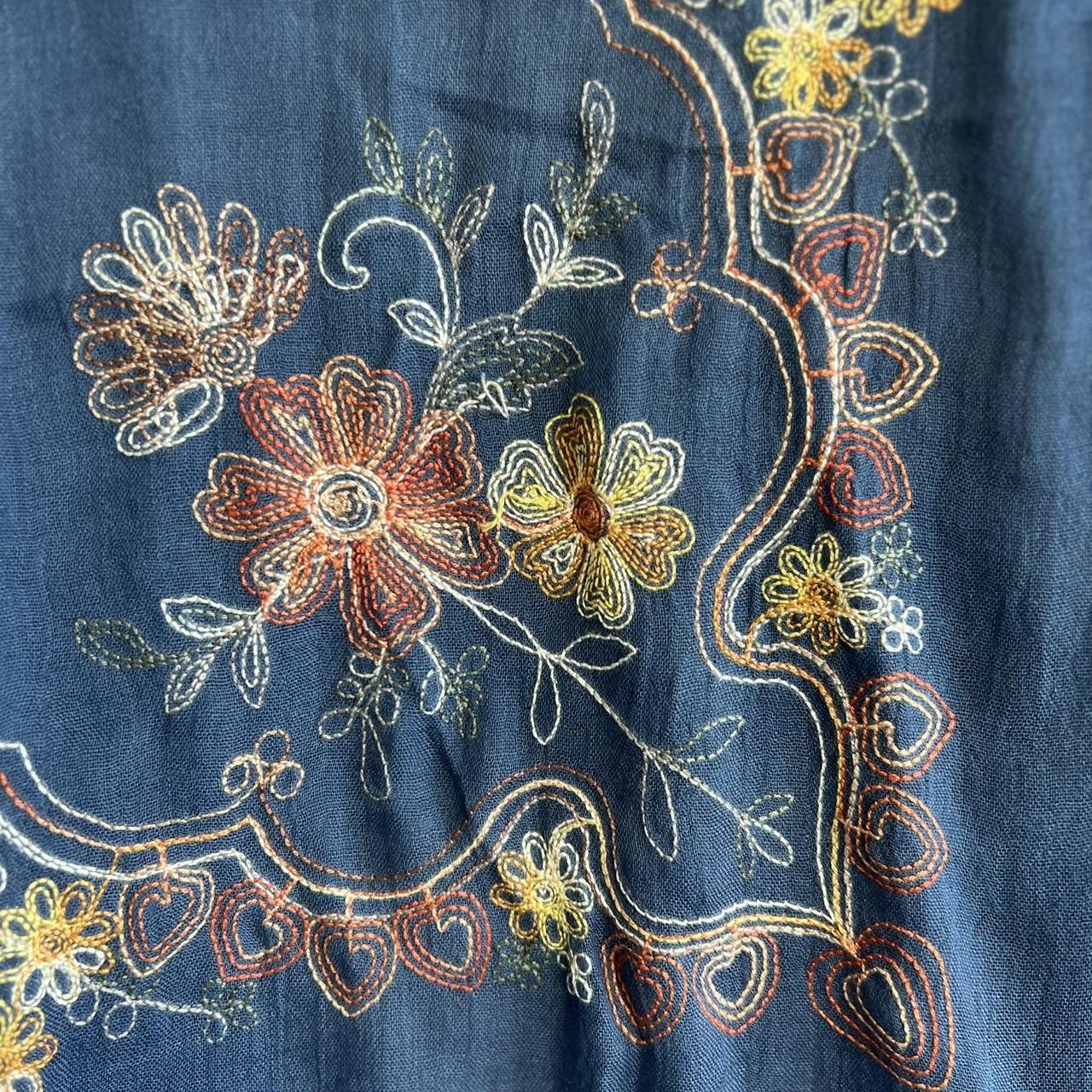 Navy blue floral embroidered scarf #floralaccessories - Depop
