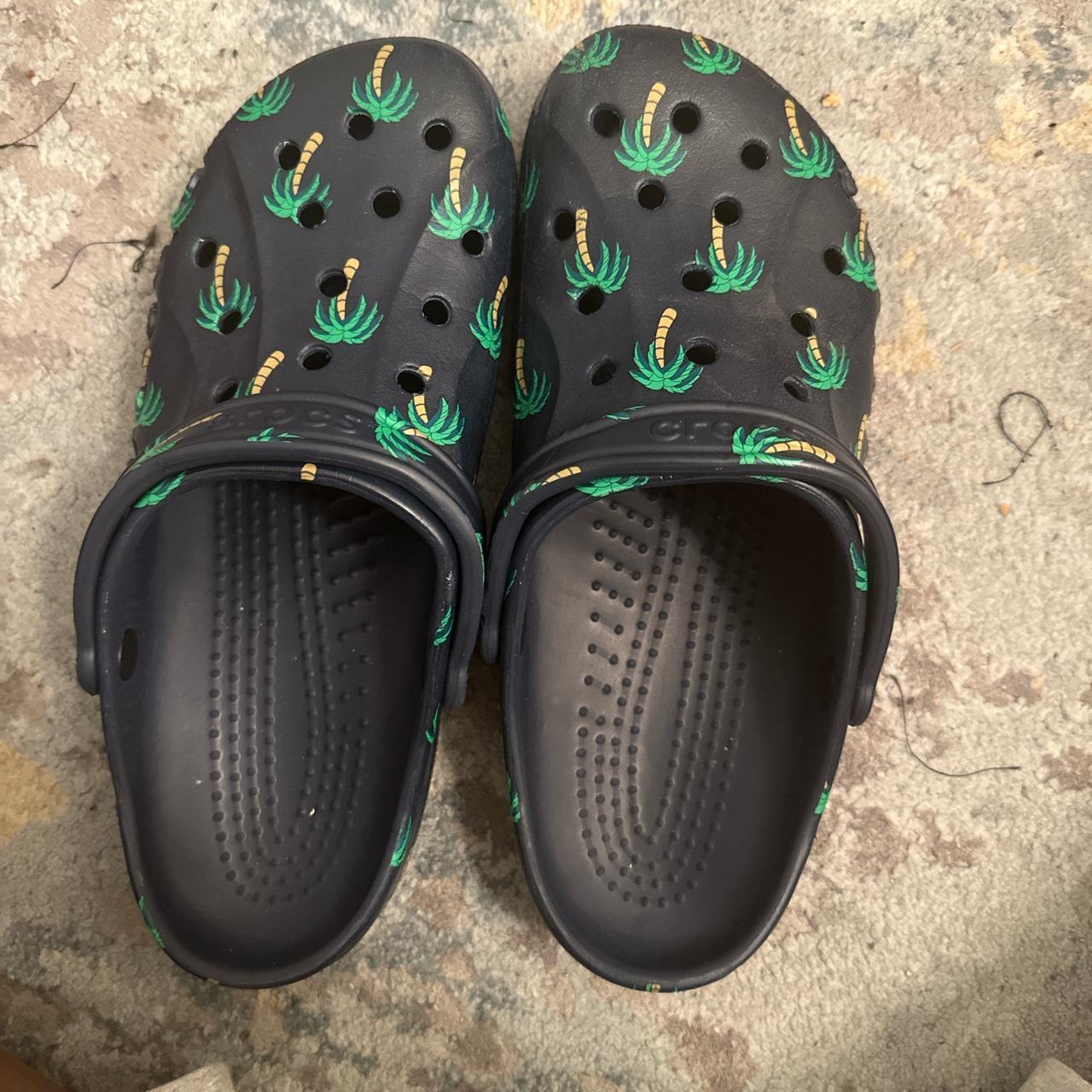 Crocs Men's Navy and Green Sandals | Depop