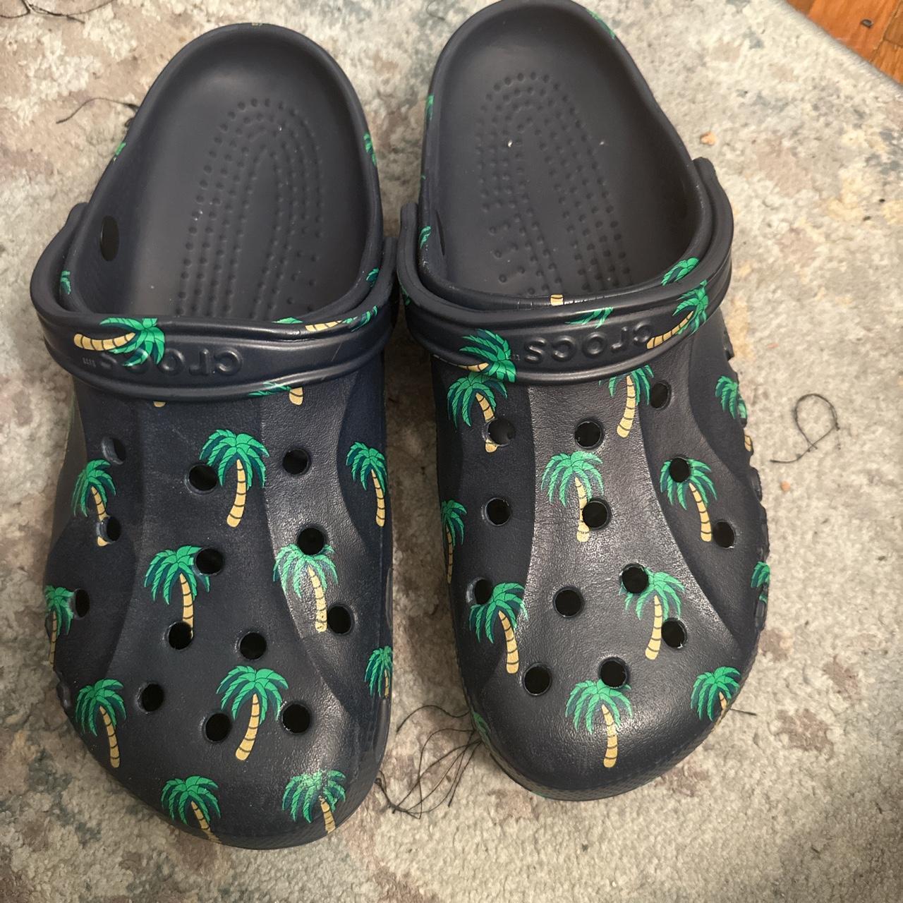 Crocs Men's Navy and Green Sandals | Depop
