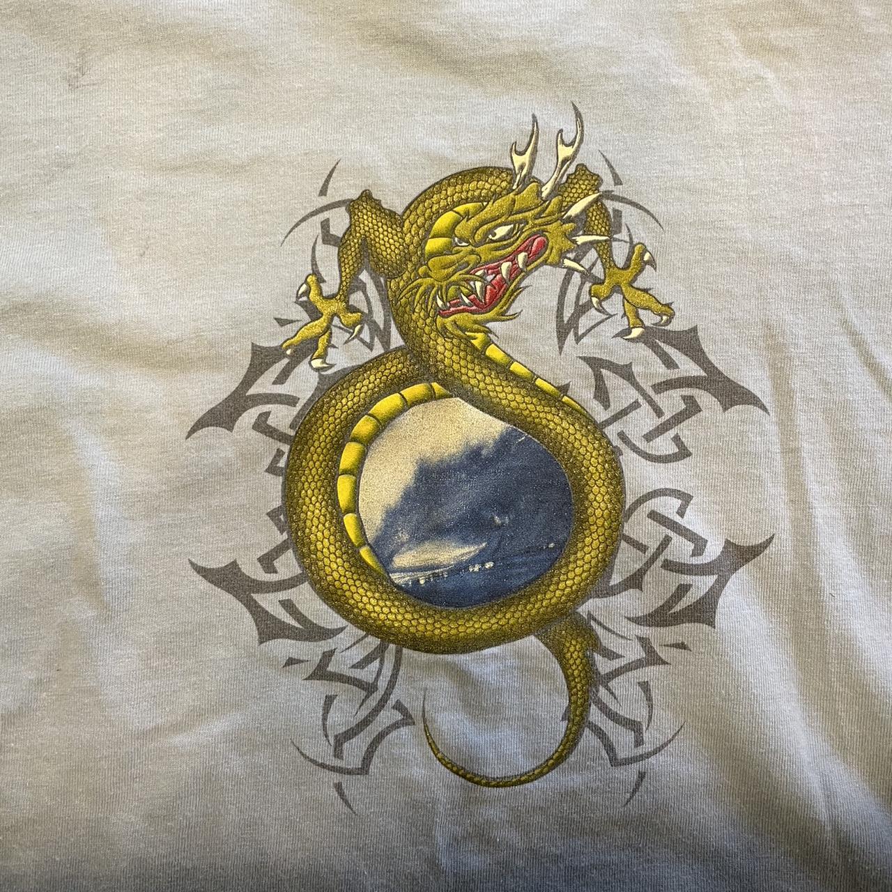 Blue and yellow Y2K dragon graphic tee jnco style... | Depop