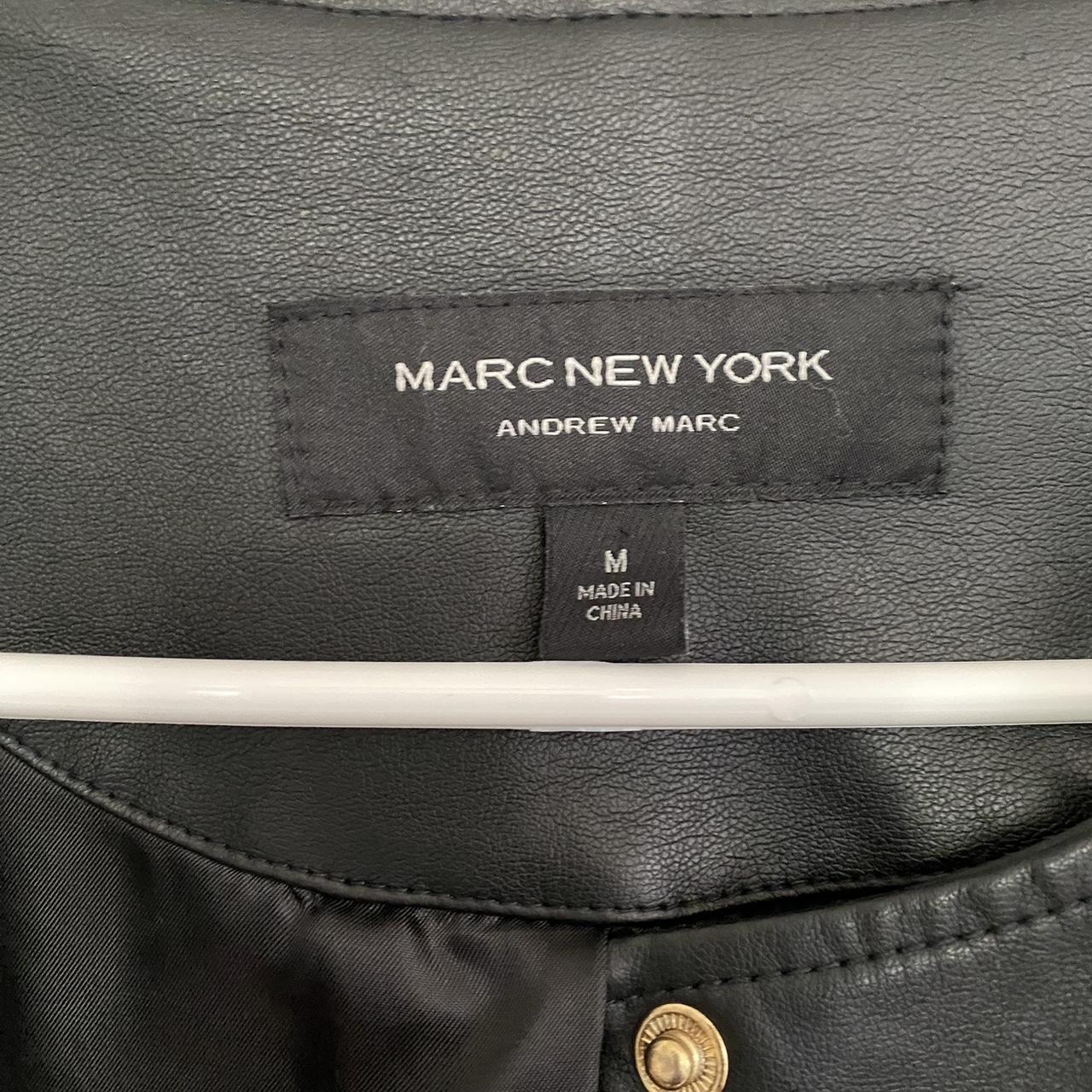 Marc New York Faux Leather Coat with gold accent... - Depop