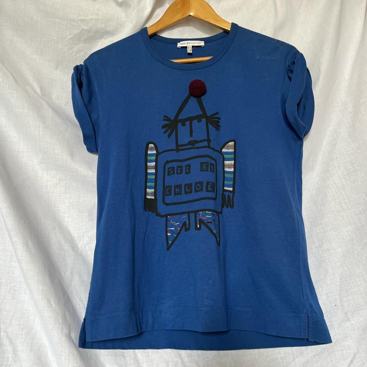 See By Chloe Robot Blue Tee. Has cute pompom and is... - Depop