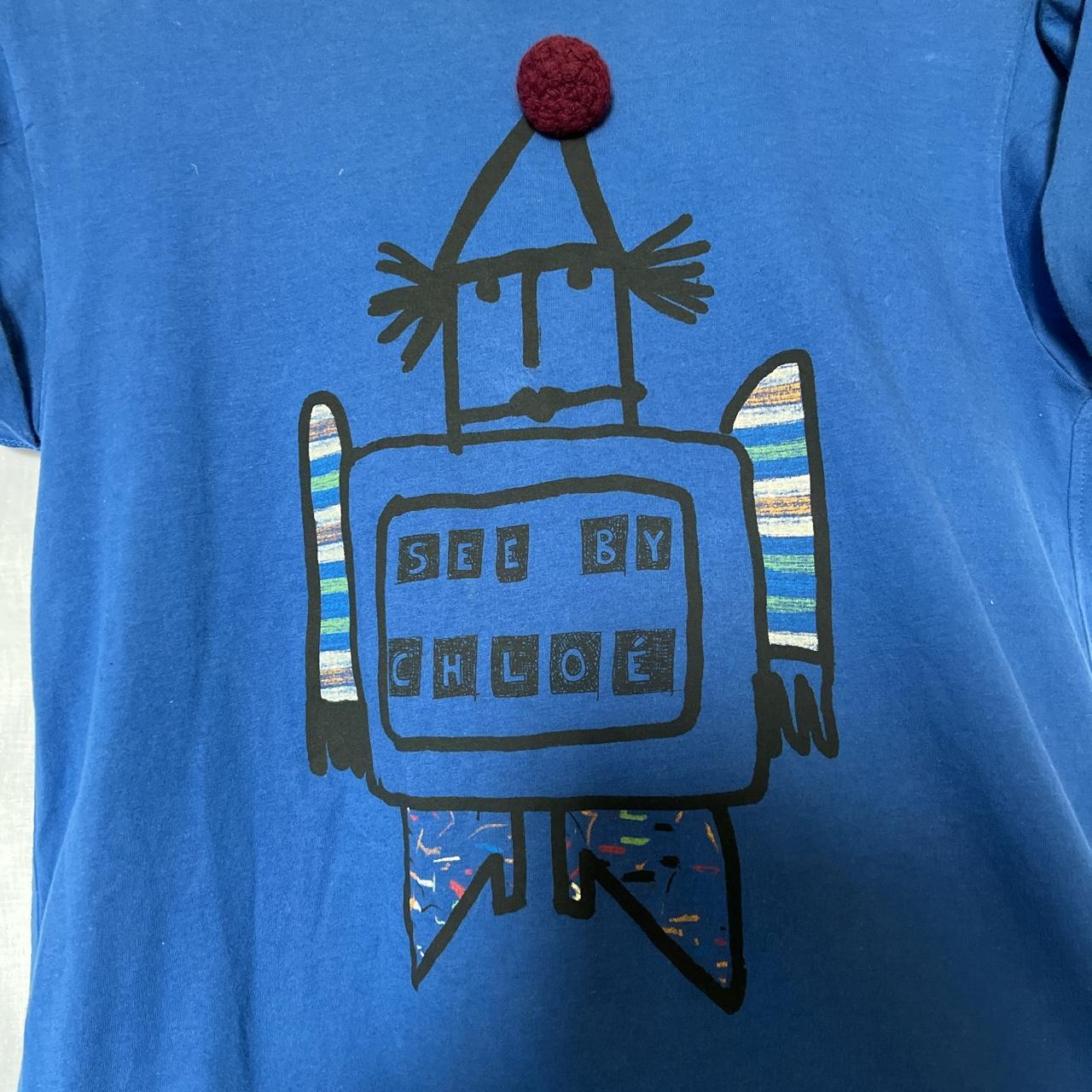 See By Chloe Robot Blue Tee. Has cute pompom and is... - Depop