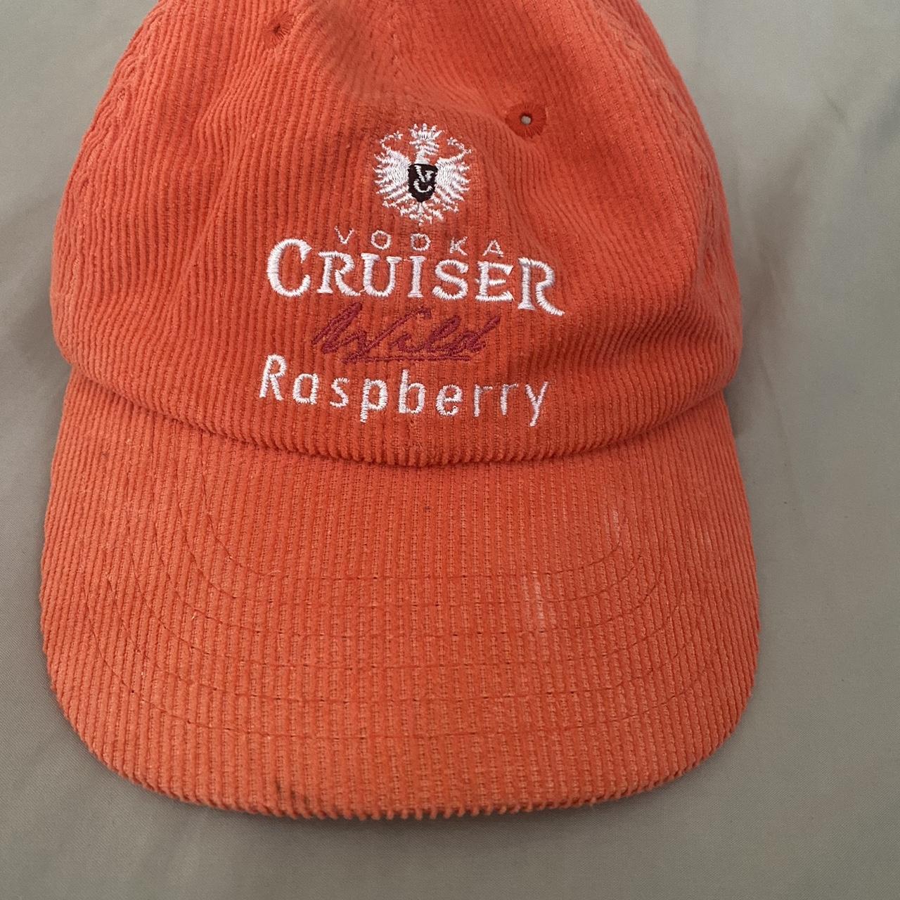 raspberry cruiser hat barely worn small stain on... - Depop