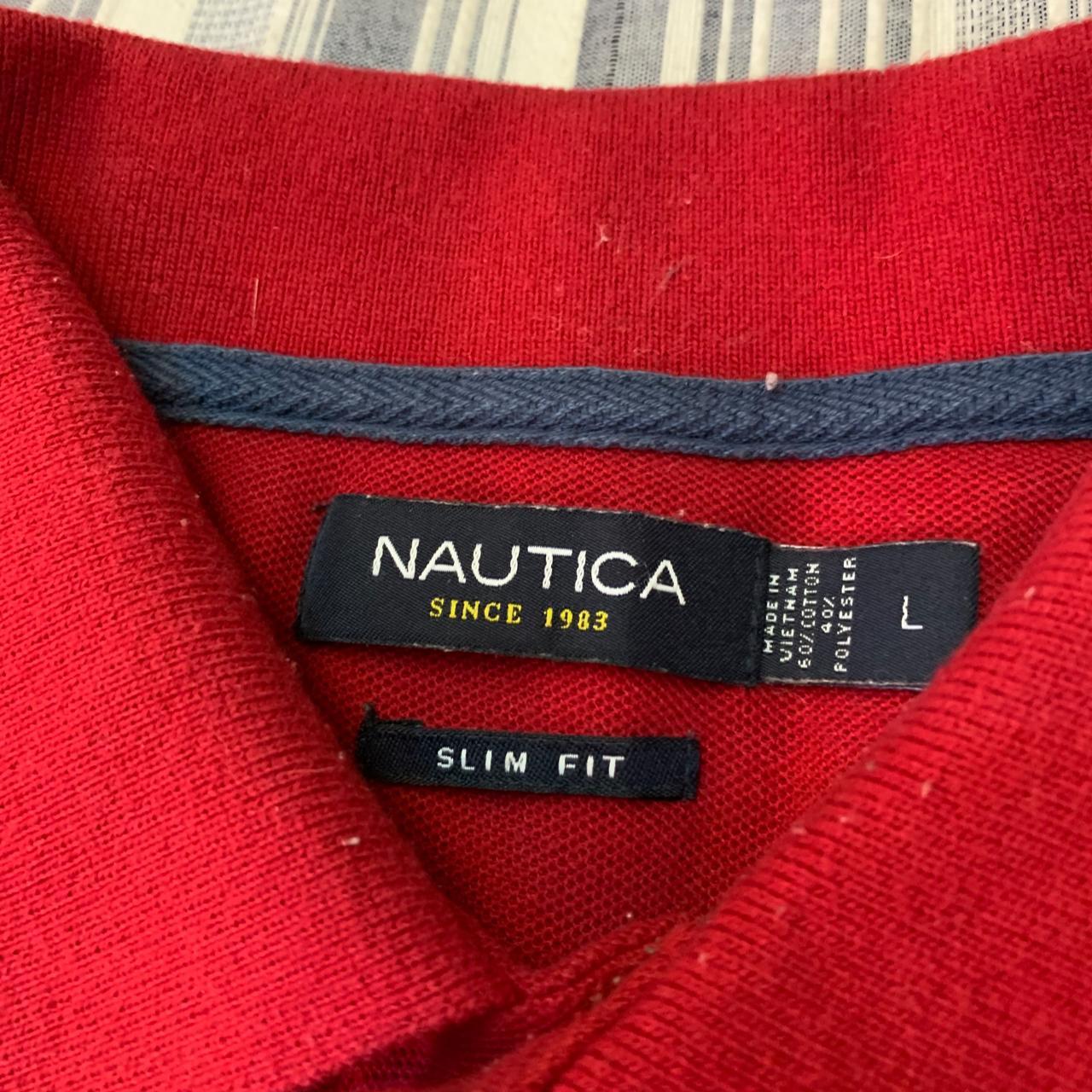 - Nautica striped red polo - Polyester material,... - Depop