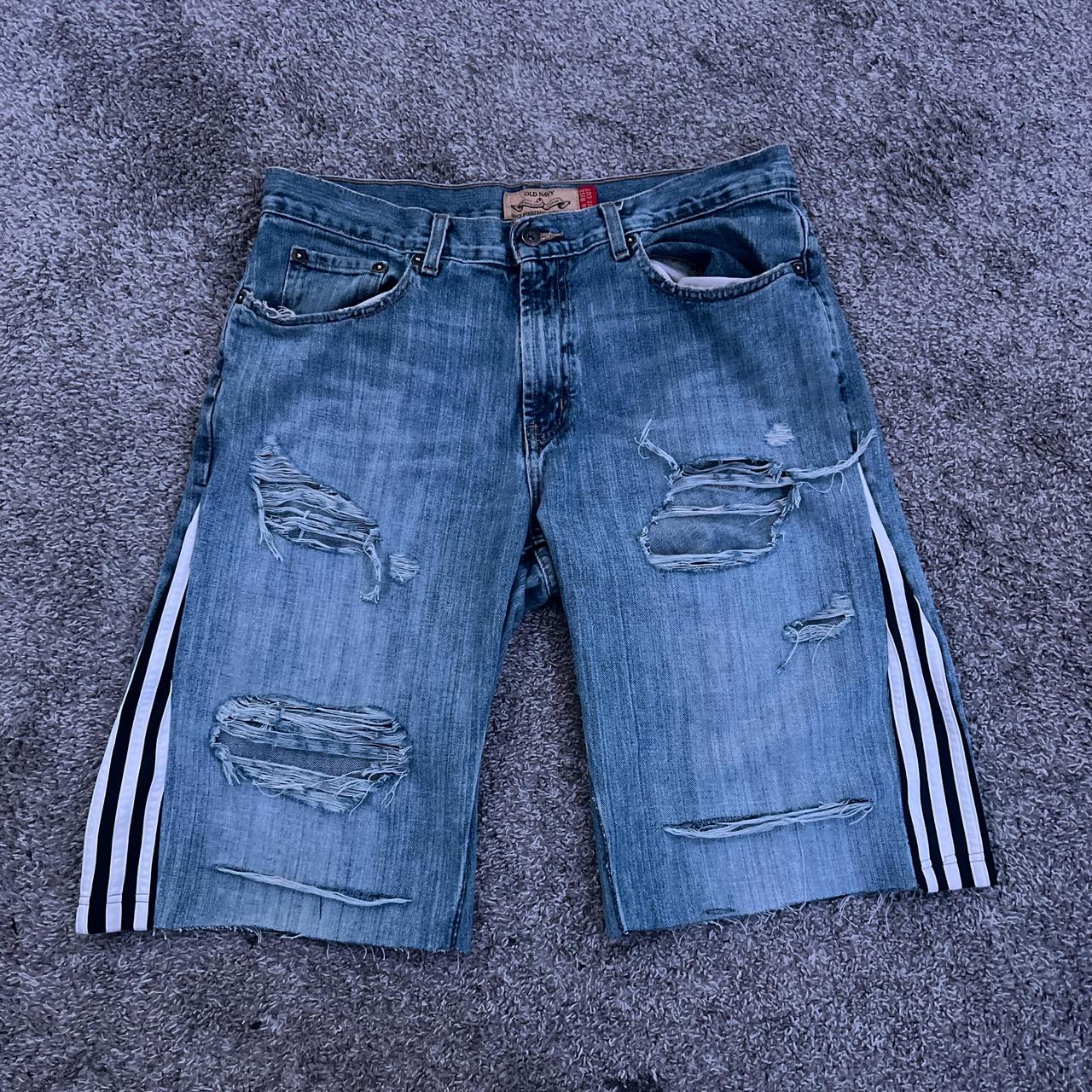 Blue Distressed Reworked Jorts Made by me, 1 of 1... - Depop