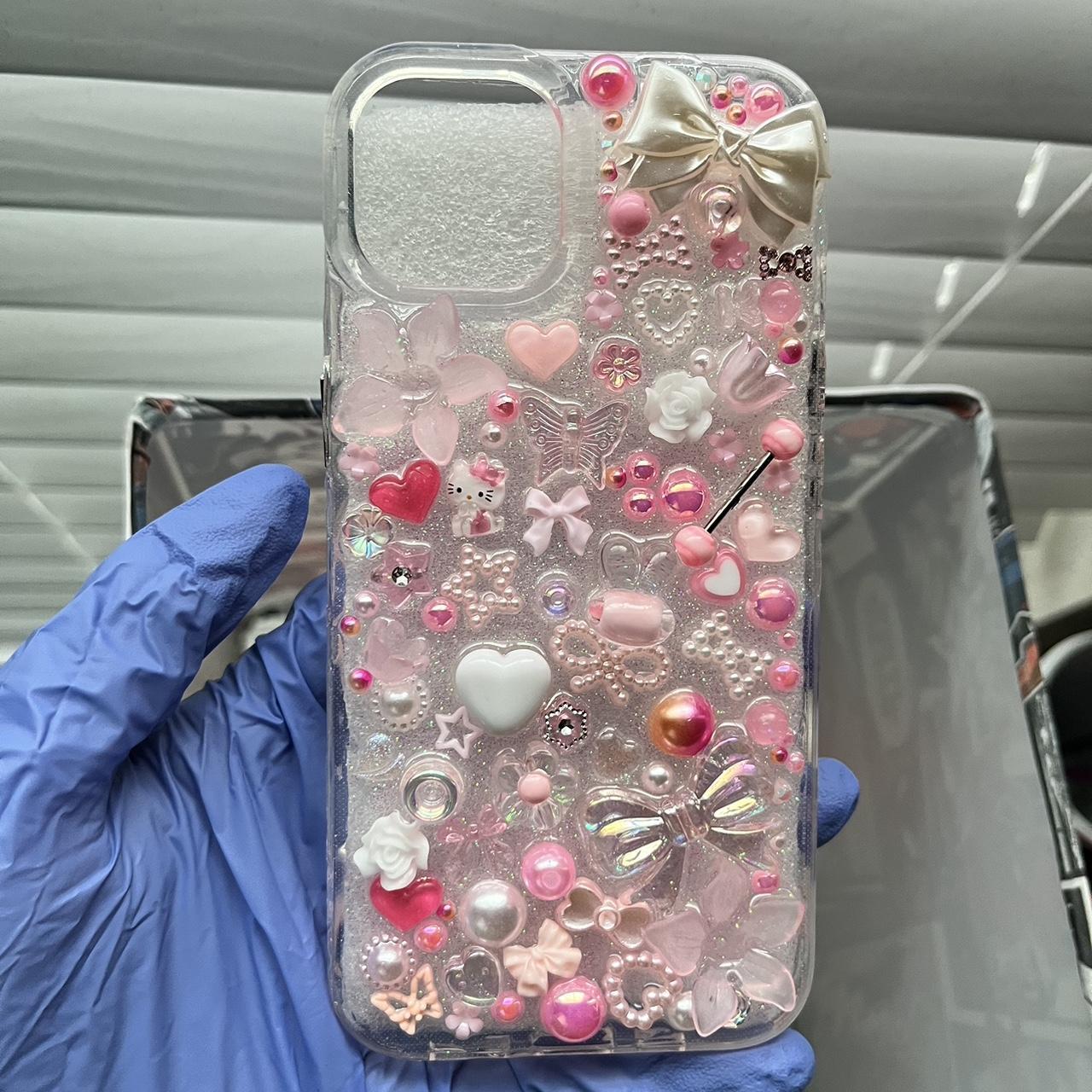 Pink and White Charm Case **fits iphone... - Depop