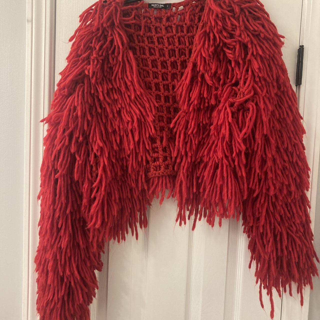 NastyGal Red shag fashion coat Worn twice for photo... - Depop