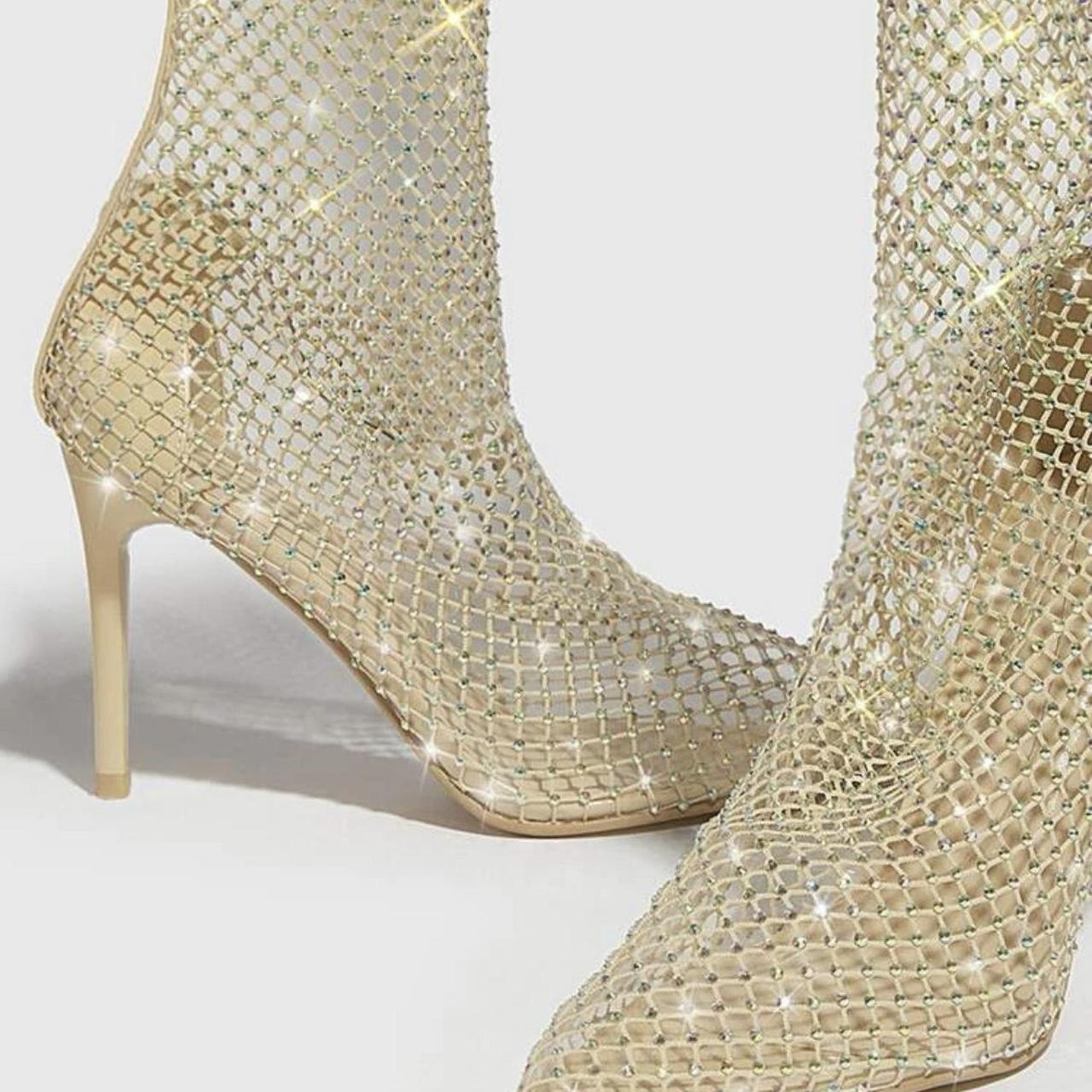 Sexy Fishnet Boots Cuccoo size 36 Gold fishnet... | Depop