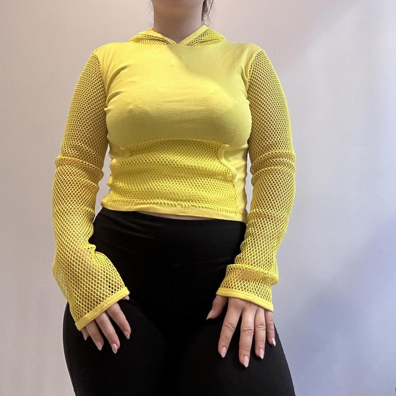Vintage early 00s rave yellow fishnet hoodie would... - Depop