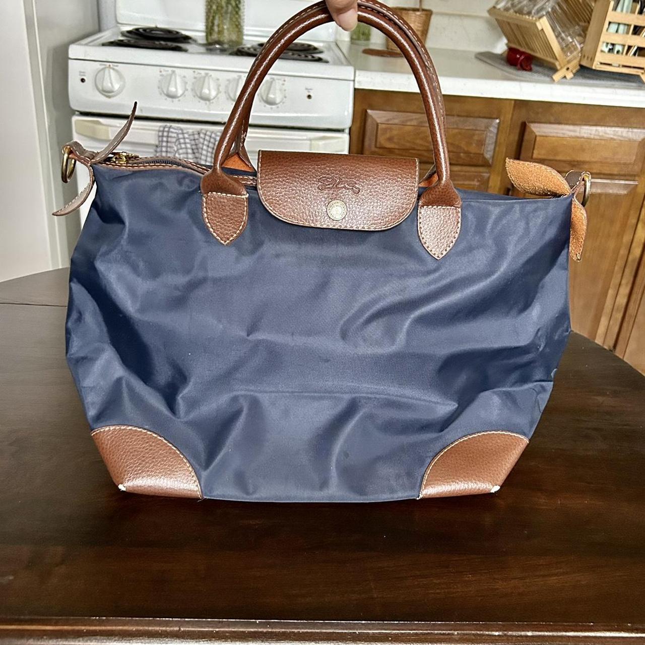 Medium blue and brown Longchamp Purse Outside-... - Depop