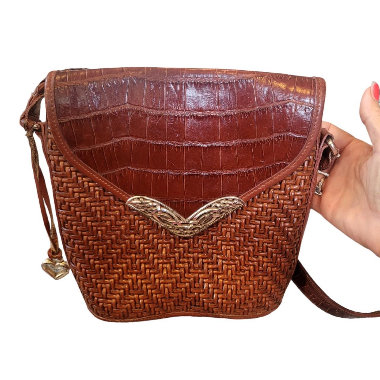 BRIGHTON #736410 Brown Woven Mock Croc Cross... - Depop