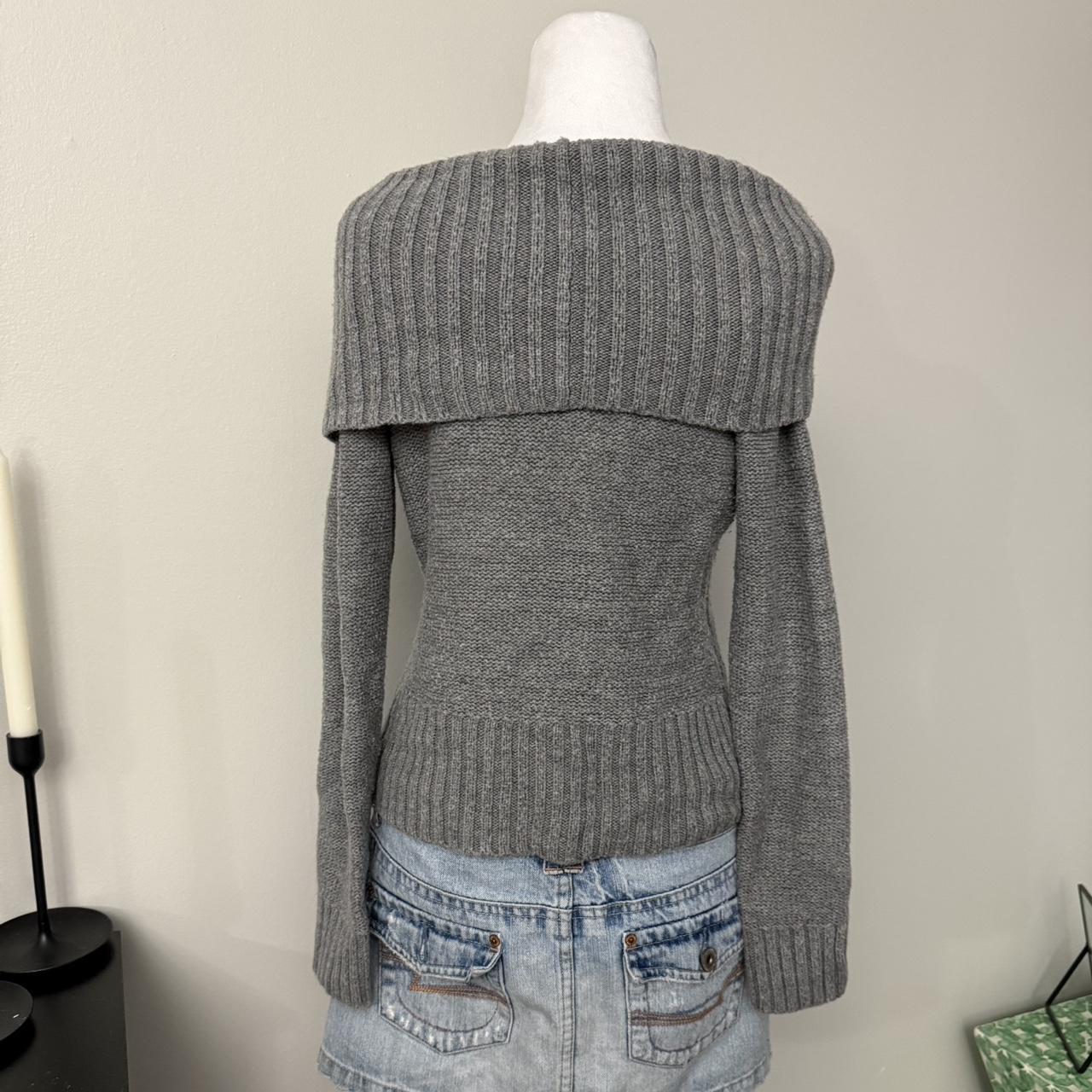 Grey ribbed knit sweater with one button-up detail... - Depop