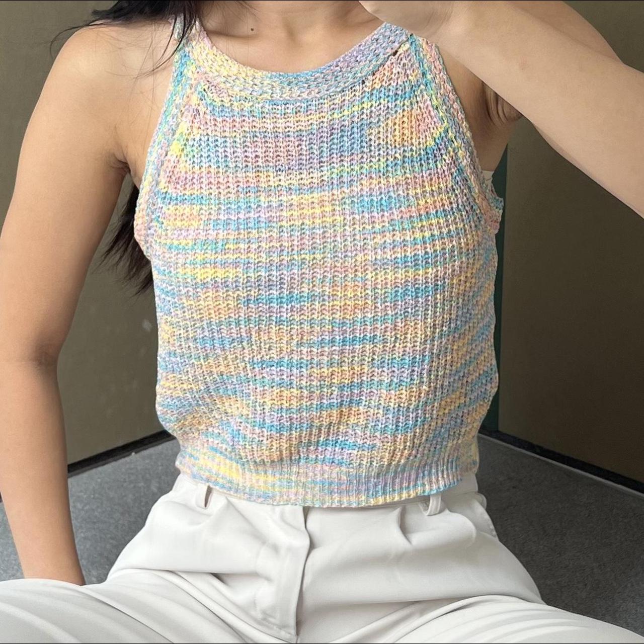 Vintage inspired pastel knitted halter neck top Mix... - Depop