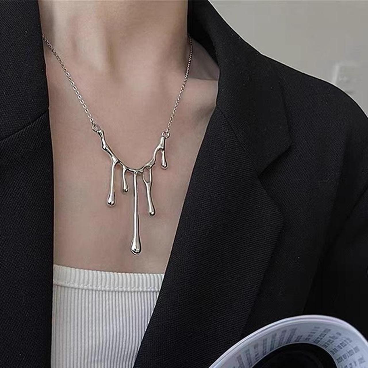 Punk Silver Drip Necklace Unisex Drip pendant is... - Depop