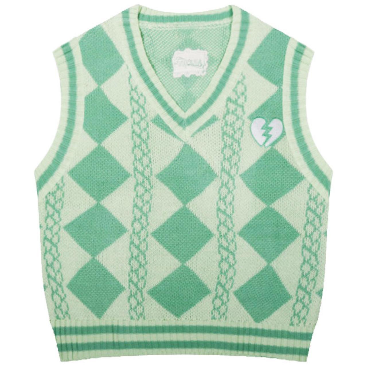 Vintage Green Diamond-Patterned Knit Vest Length:... - Depop