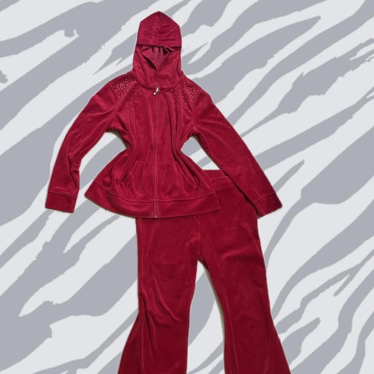 Red velour tracksuit with super cute... - Depop
