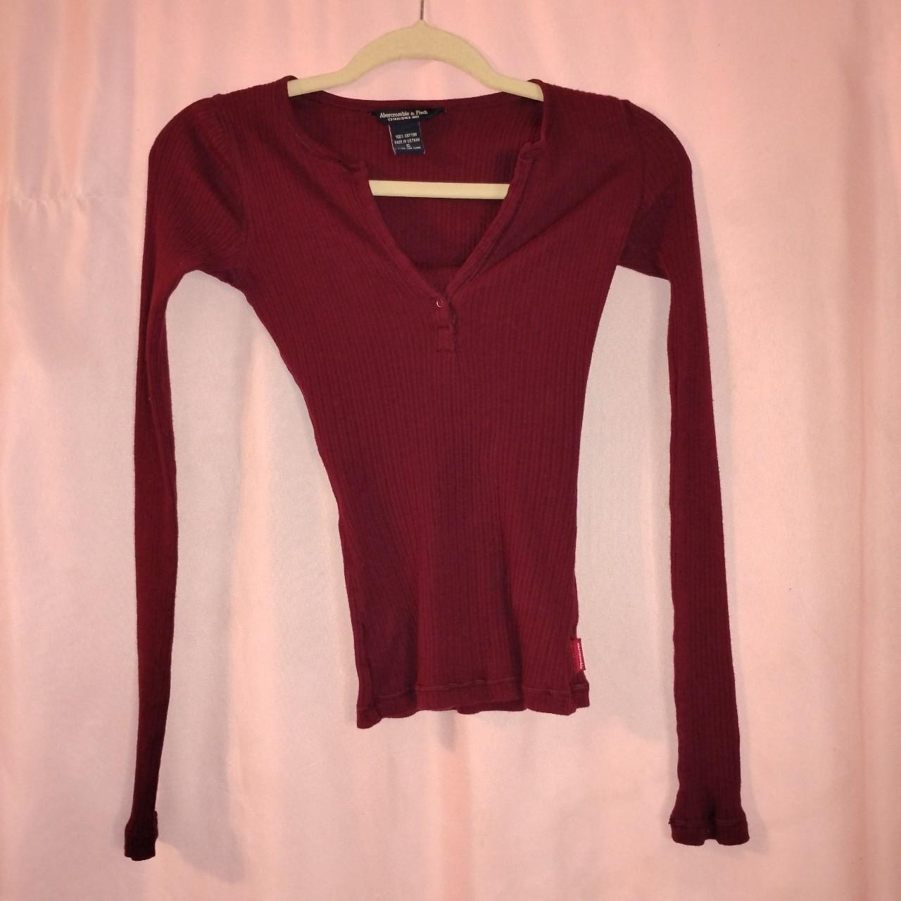 Vintage 90s Abercrombie & Fitch Sheer Burgundy long... | Depop