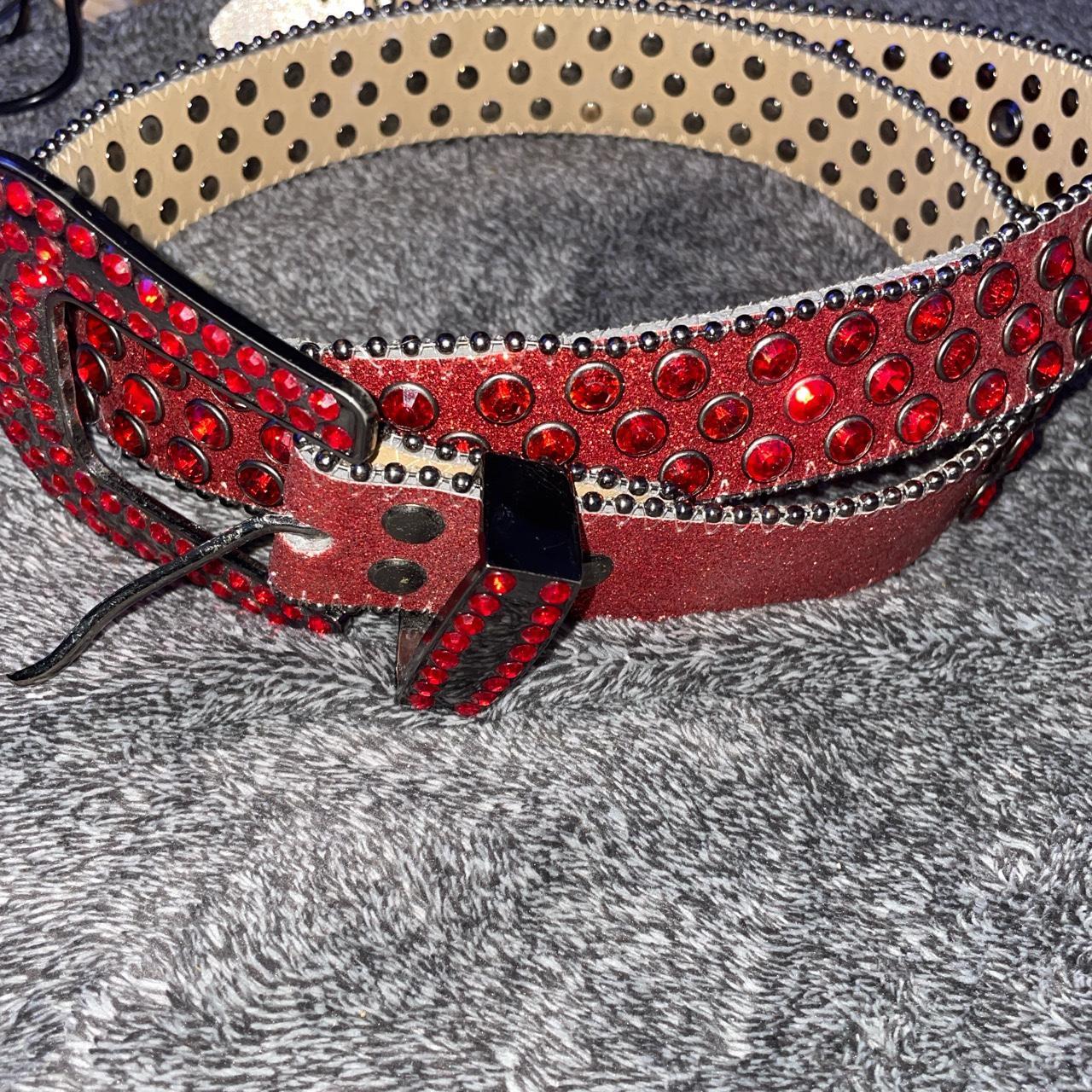 Red Bb Simon style belt Belt size 44(pre owned)... - Depop