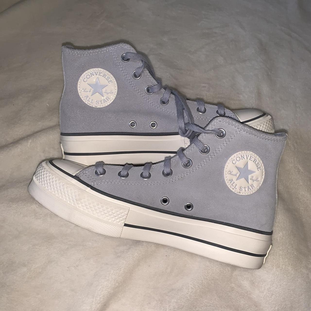 Suede Grey High Top Platform Converse Size 8, very... - Depop