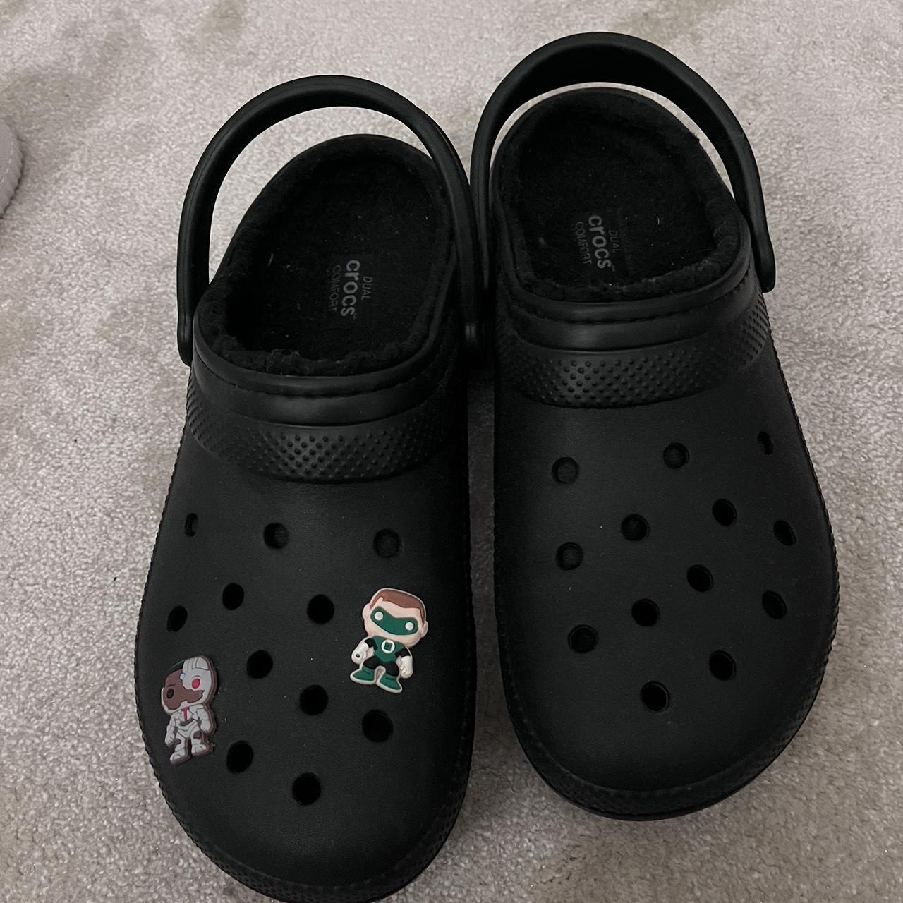 Black fuzzy inside crocs size 11M good condition... - Depop