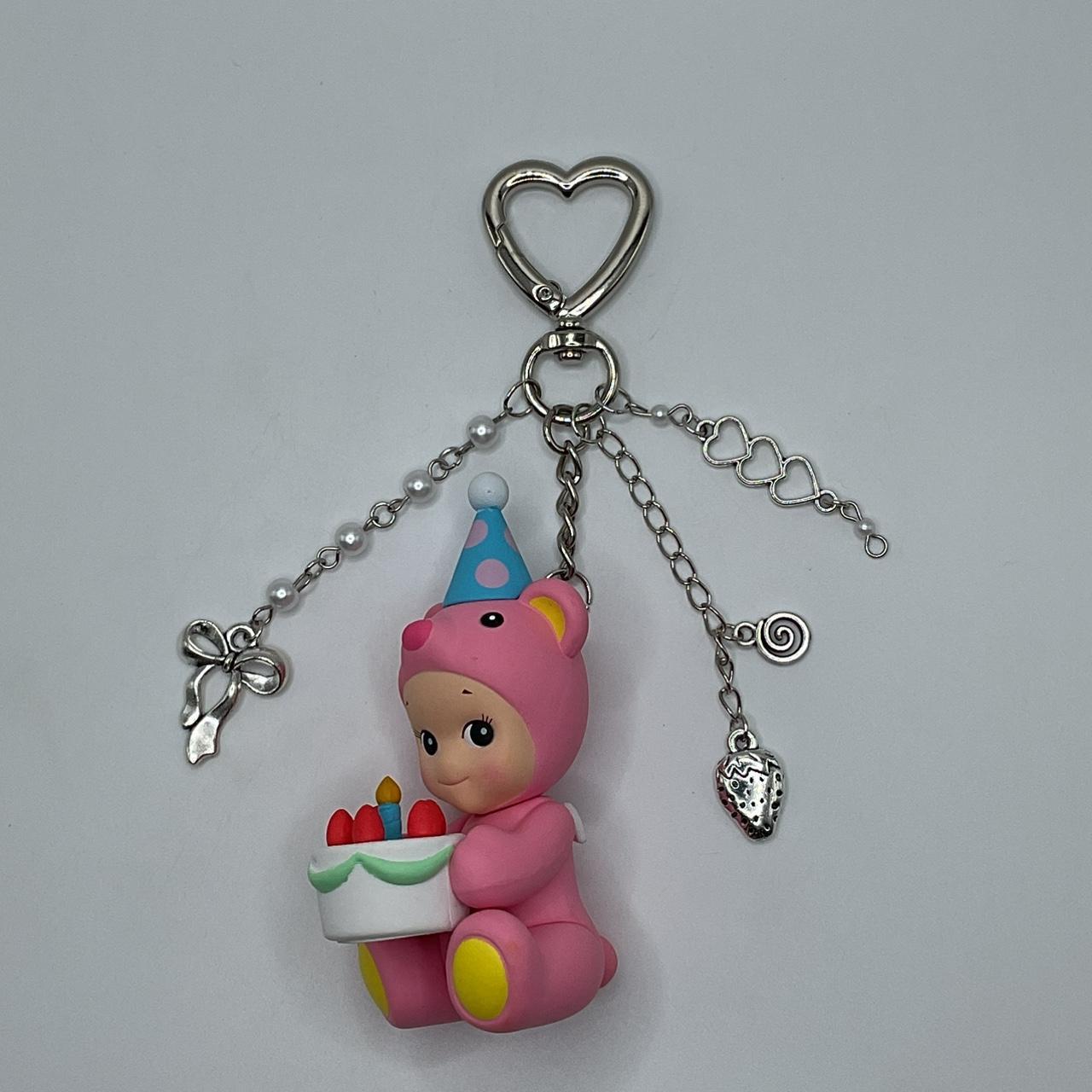 Pink birthday bear Sonny Angel keychain... - Depop