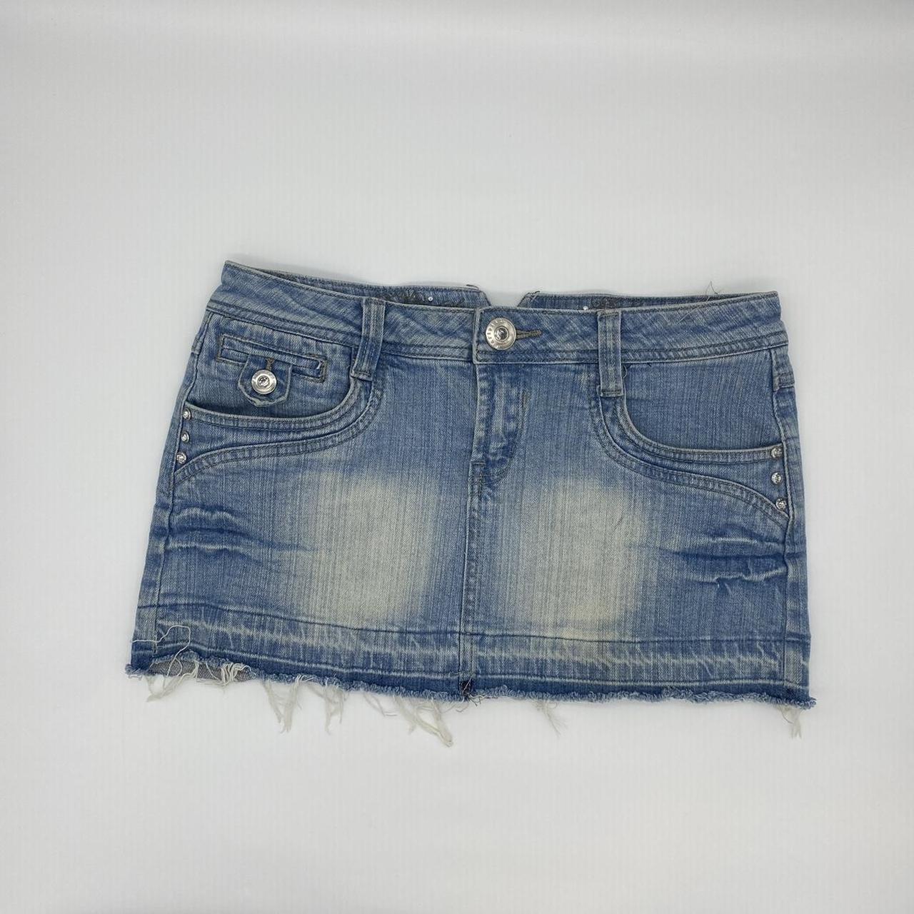 Y2K denim rhinestone skirt One missing rhinestone... - Depop