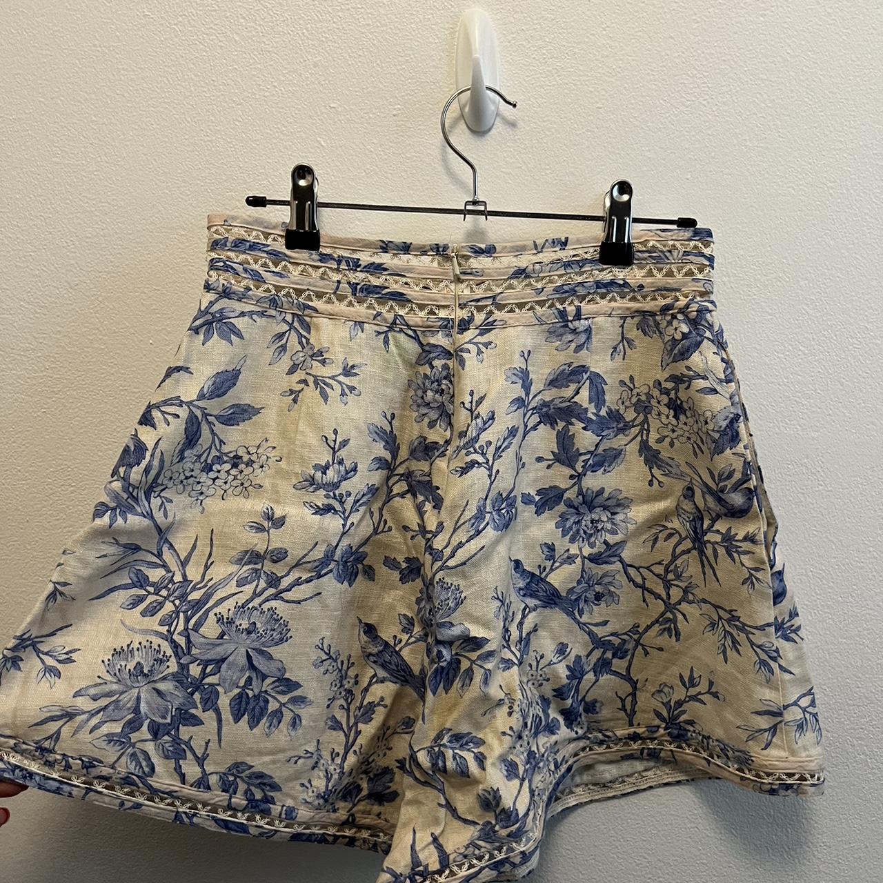 Zimmerman printed linen shorts blue pattern size 1... - Depop