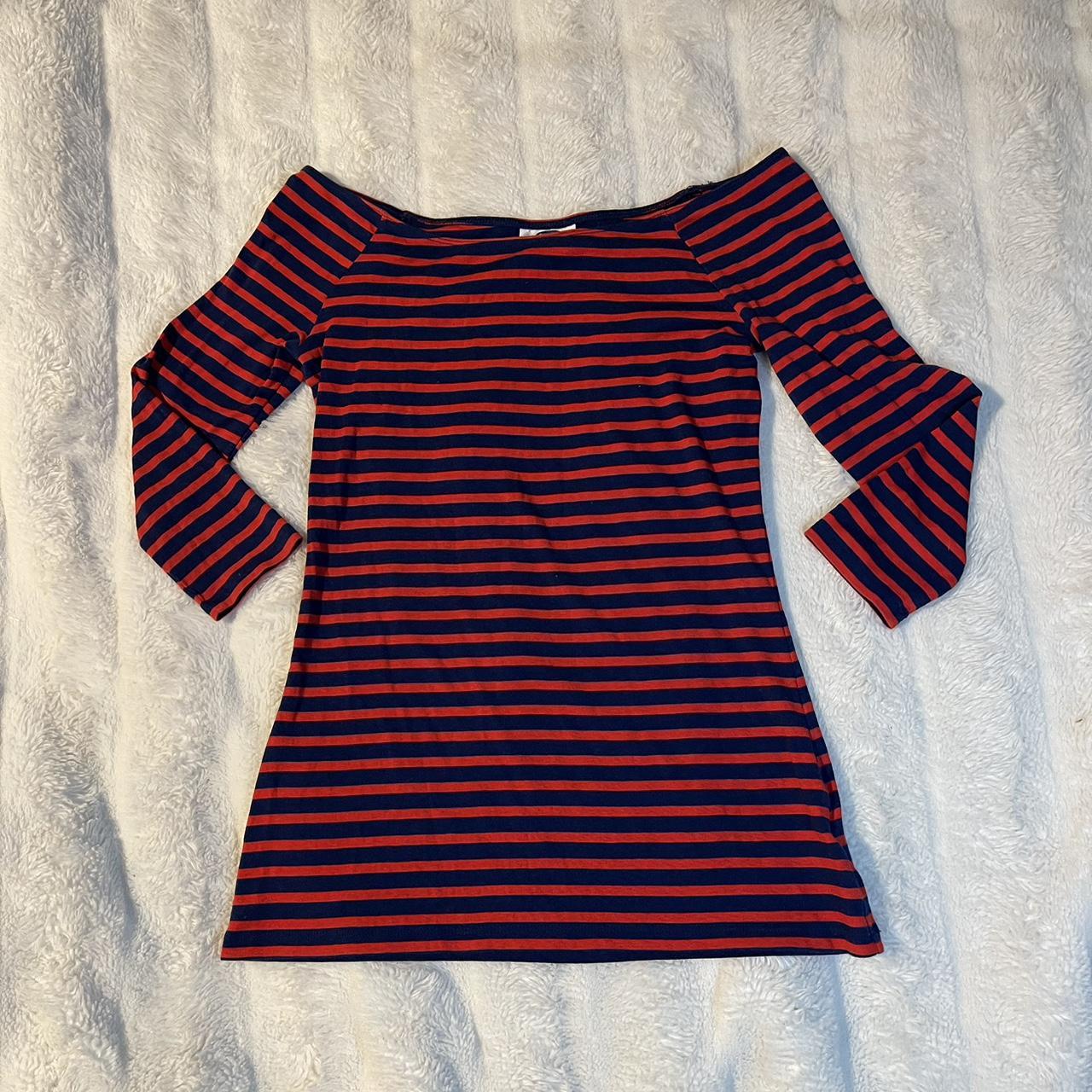 old navy off the shoulder striped 3/4 sleeve top,... - Depop