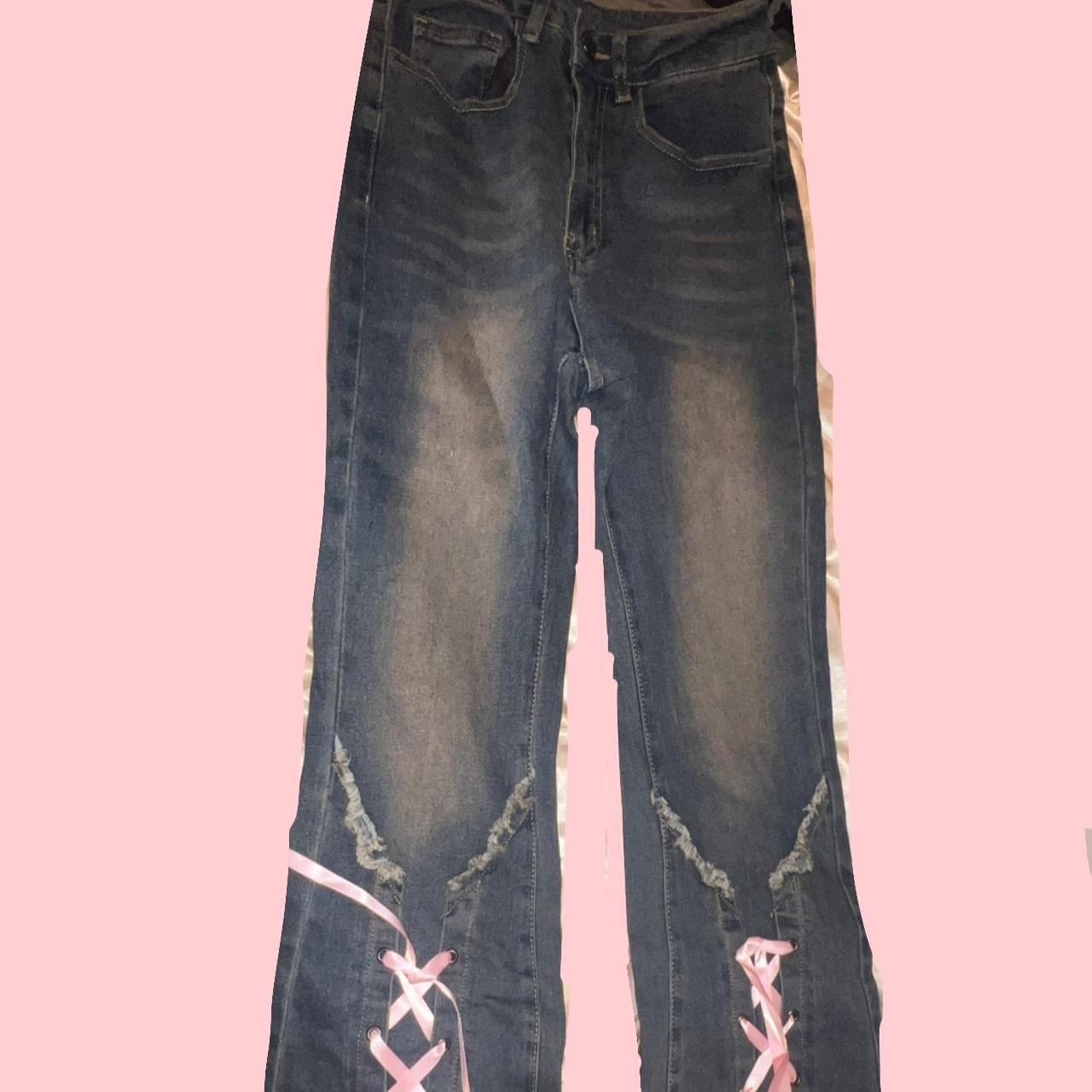 Romwe pink lace up pants xs Tags: romwe jeans,... - Depop