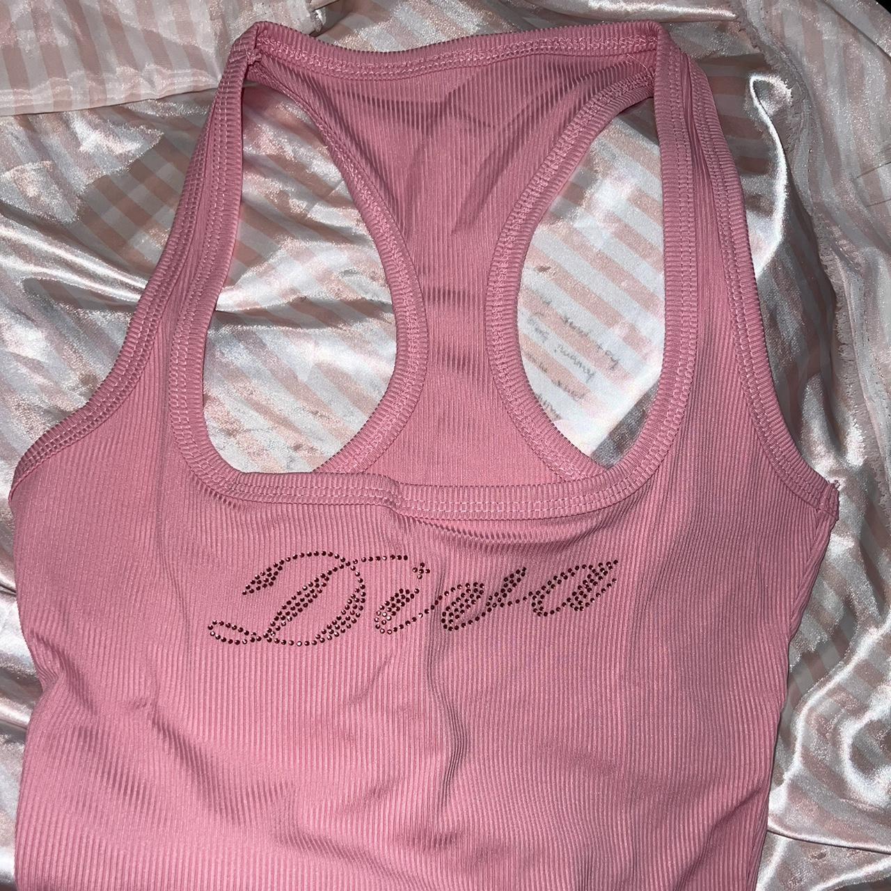 Rhinestone diva top Rhinestone lettering pink tank... - Depop