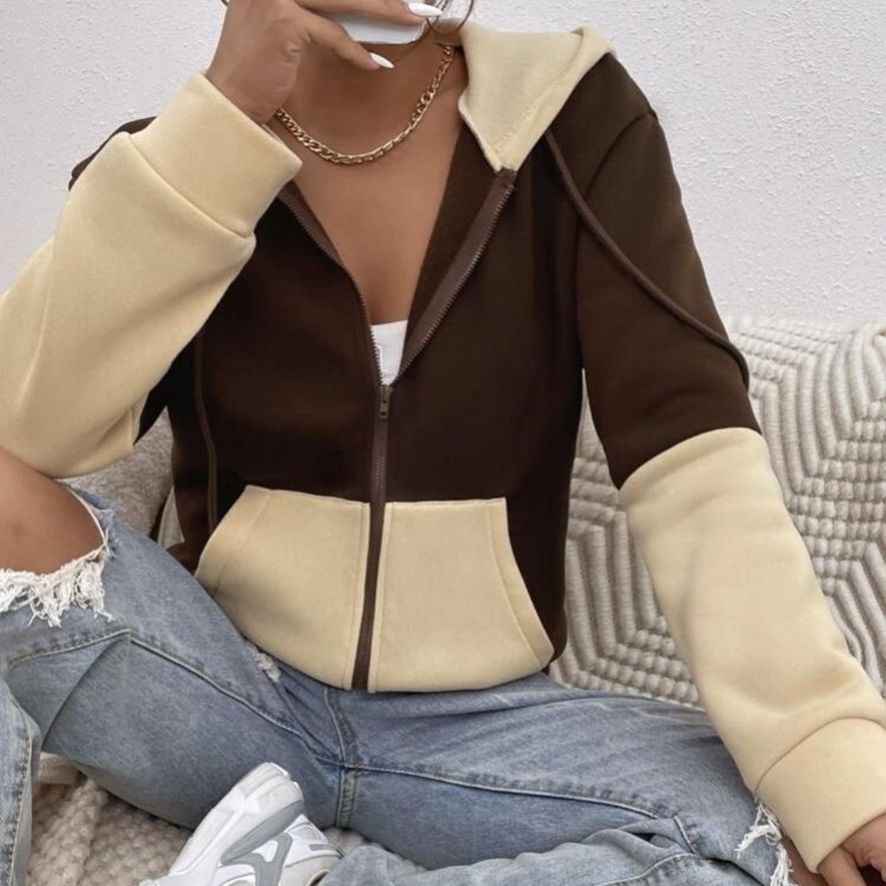 SHEIN Women's Tan and Brown Hoodie | Depop