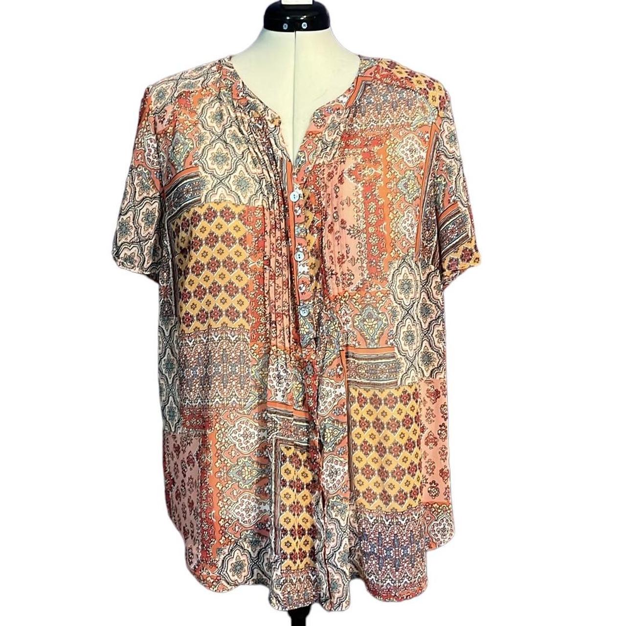 Mixed print sheer bohemian blouse by Westport... - Depop