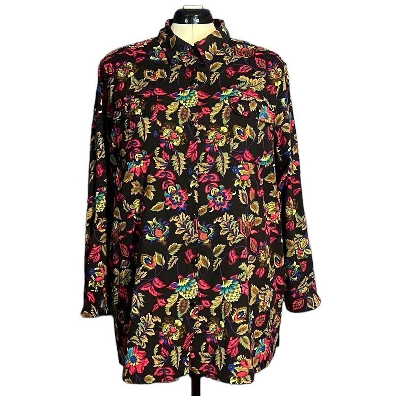 Colorful floral button down long sleeve blouse by... - Depop