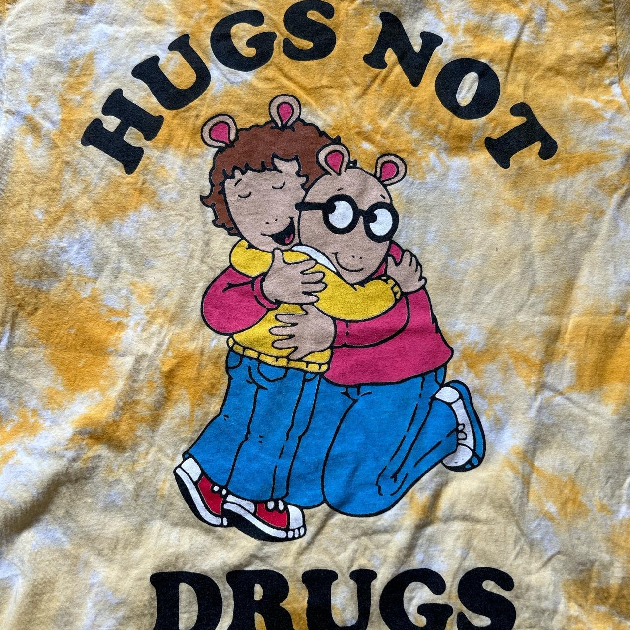 yellow tie dye “hugs not drugs” arthur shirt bought... - Depop