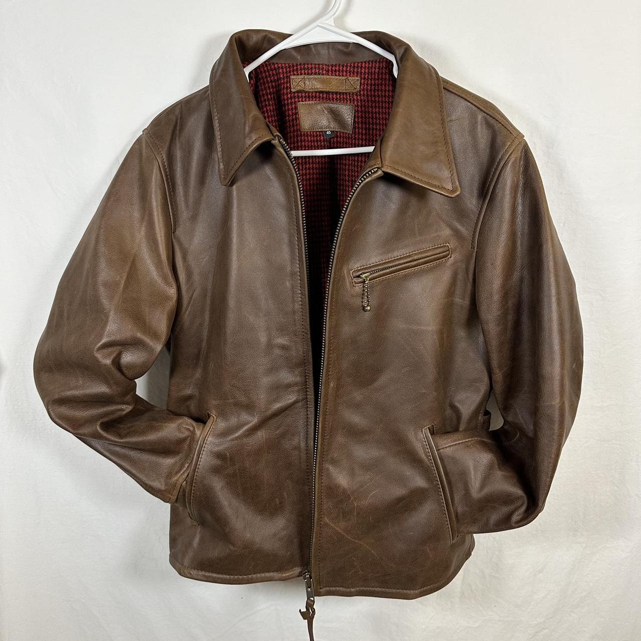 Vintage Brown Leather Buckle Back Jacket. - Depop