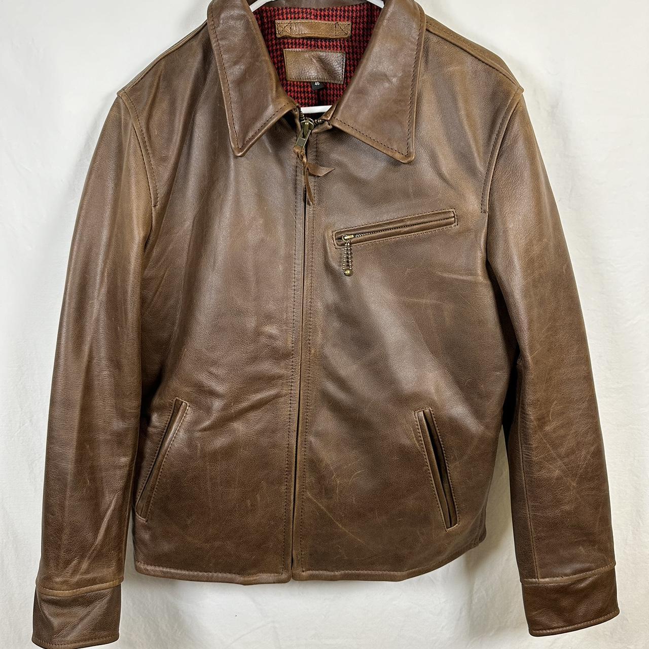 Vintage Brown Leather Buckle Back Jacket. - Depop