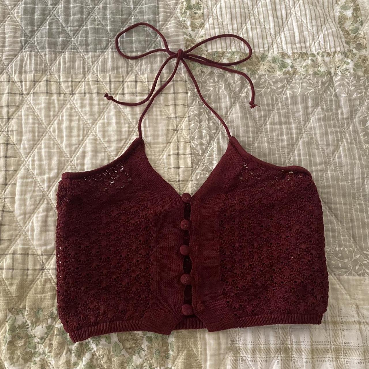 >> maroon knit halter crop top! > top is from cider... - Depop