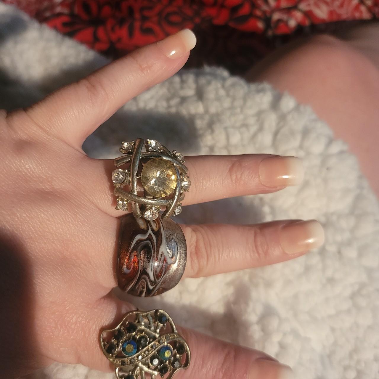 Lot of 16 unique costume jewelry rings and 2 pairs... - Depop