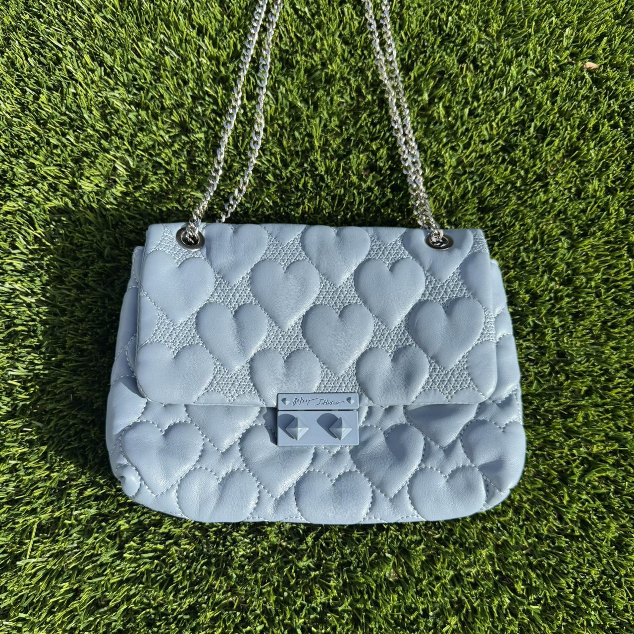 Y2K Betsey Johnson Baby Blue Quilted Heart Shoulder... | Depop