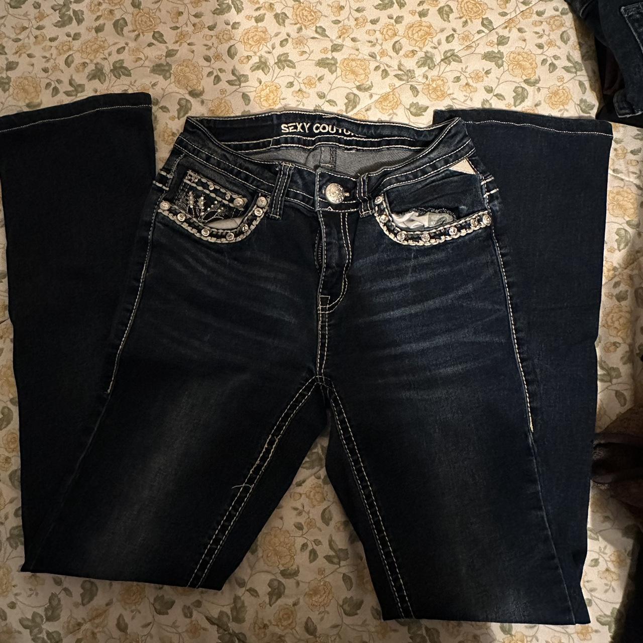 low rise rhinestones jeans!!! - Depop
