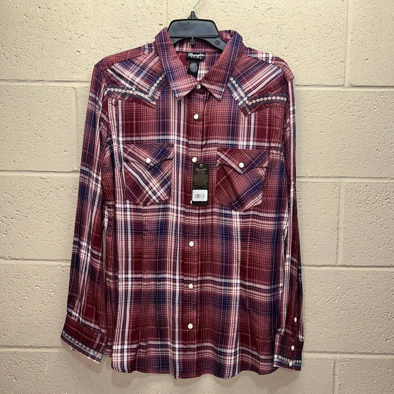 Wrangler Retro Shirt Women’s Size Large Pink Plaid... - Depop