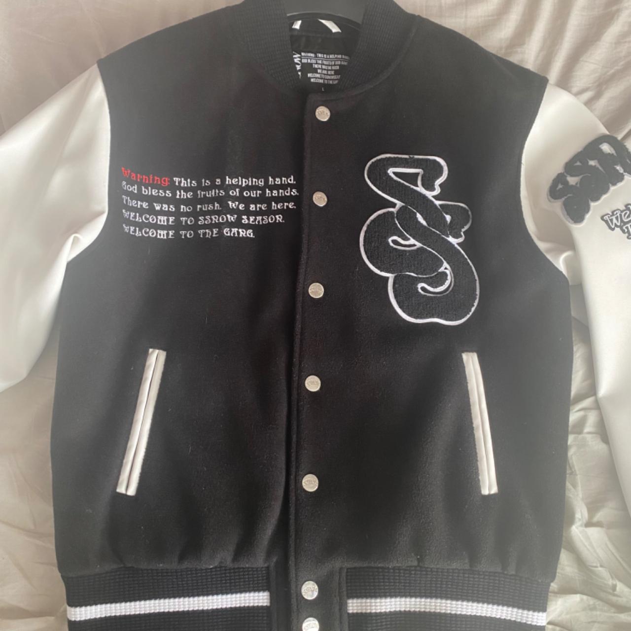 SSNOW Varsity Jacket 🧥 Black & White Large... - Depop