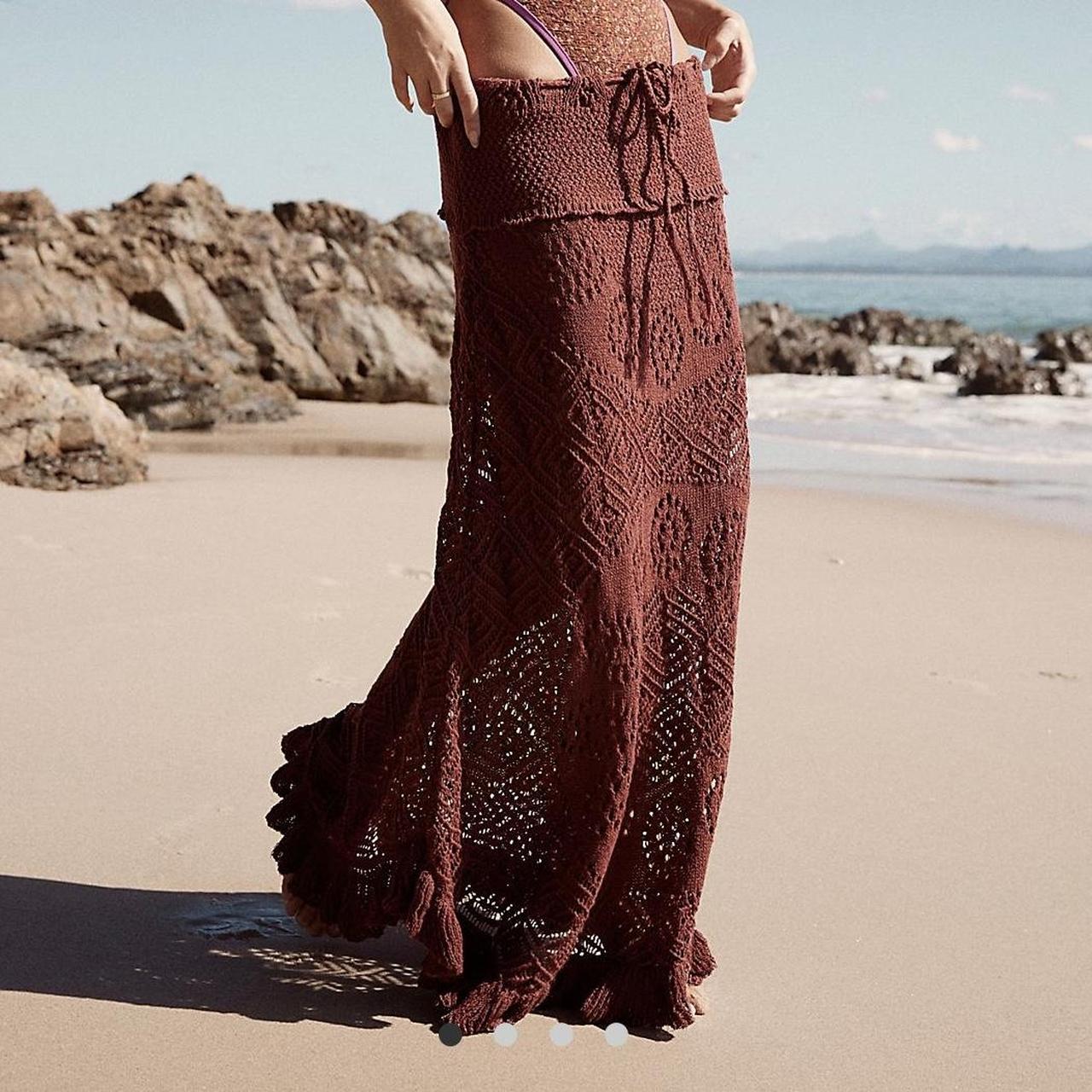 free people dark red crochet maxi skirt never worn,... - Depop