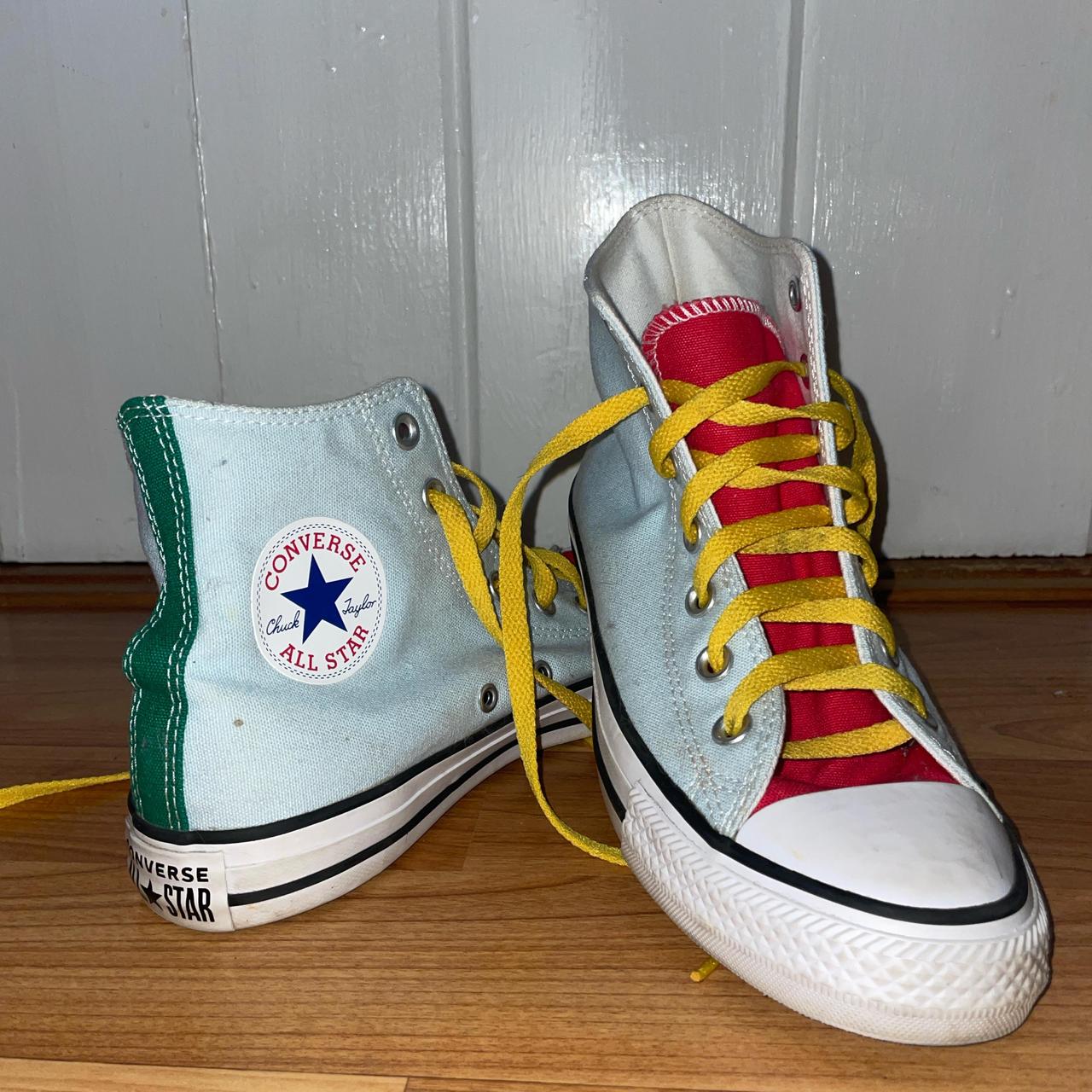 Size women’s 8 multicolored Converse high tops... - Depop