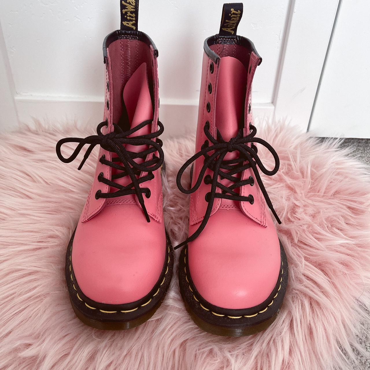 Pink Doc Martens boots, worn outside once! - Depop