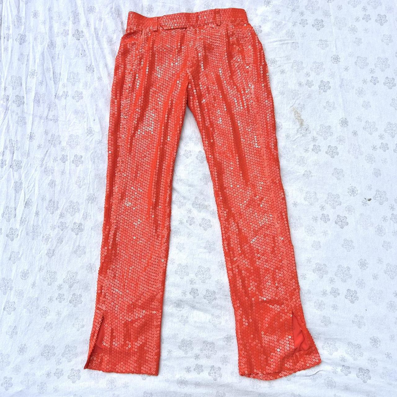 Msgm orange sequin pants. Flowy straight leg... - Depop