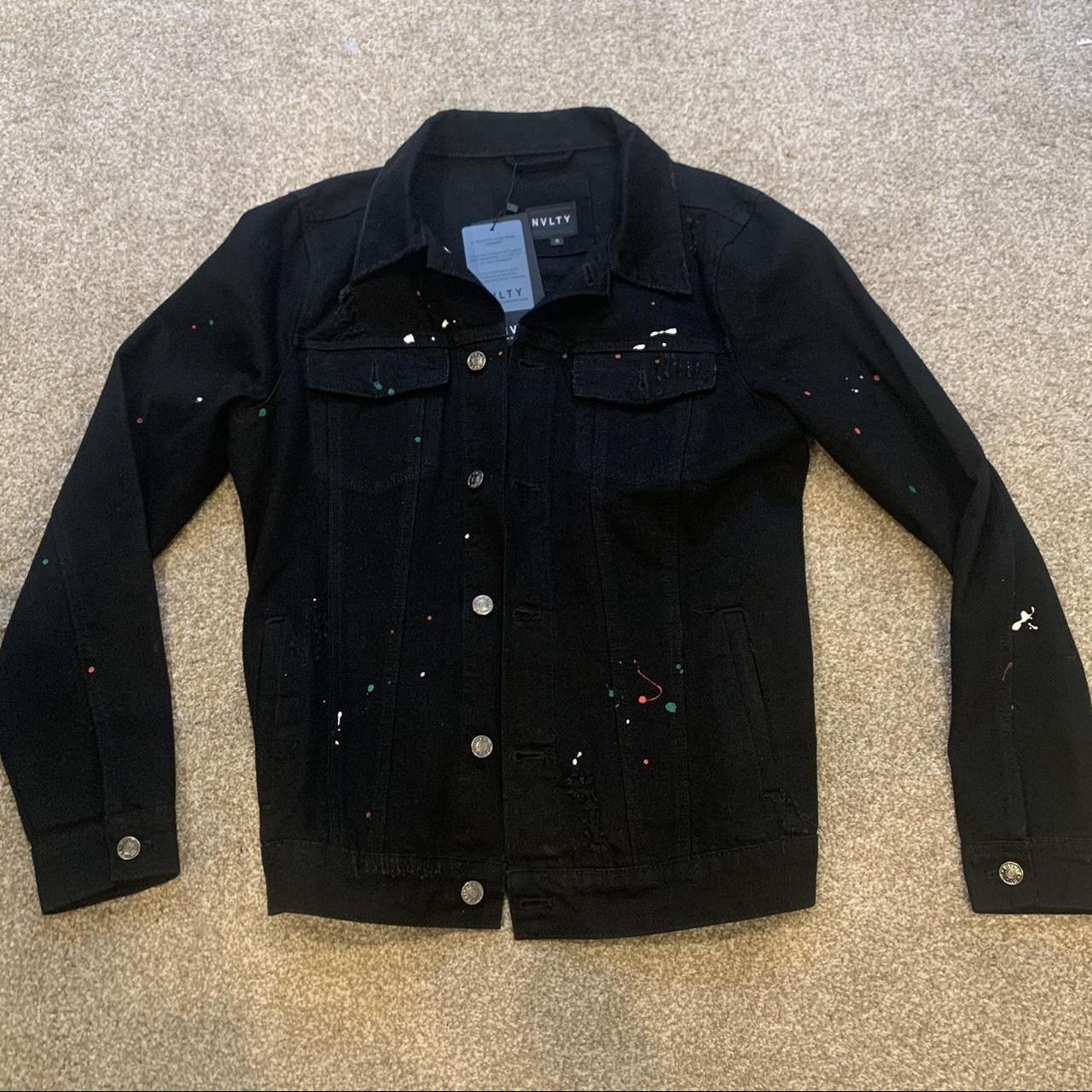 NVLTY black paint splatter jacket, never been worn,... - Depop